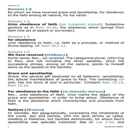 Romans 1:5 - Collection of Biblical Commentaries | PDF