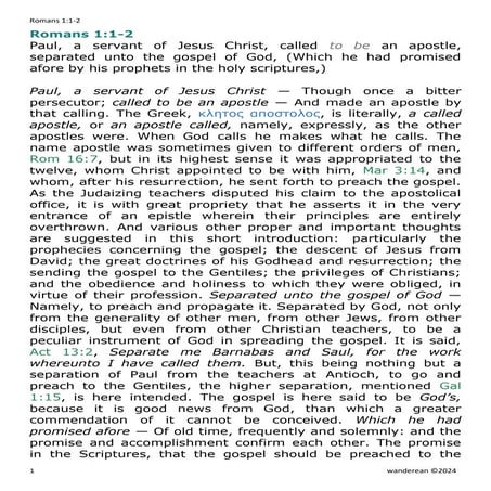 Romans 1:1-2 - Collection of Biblical Commentaries | PDF