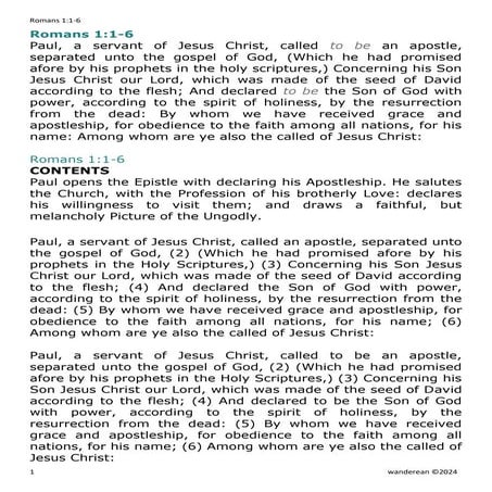 Romans 1:1-6 - Collection of Biblical Commentaries | PDF