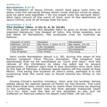 Revelation 1:1-2 - Collection of Biblical Commentaries | PDF