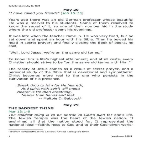 May 29 | Collection of Daily Devotionals | PDF