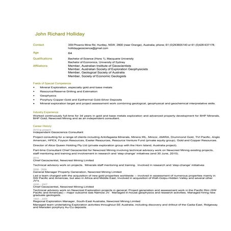 John Holliday summary CV June 15 | PDF