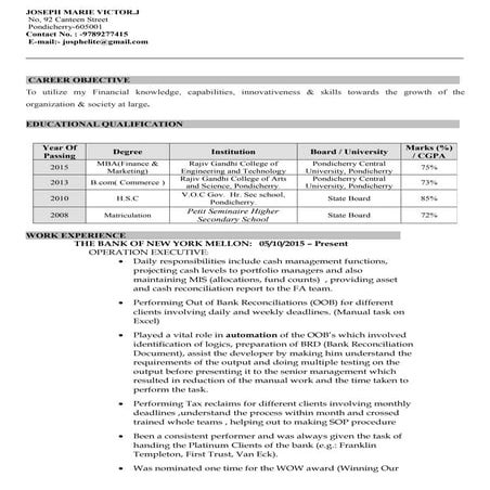 Victy resume (Exp) | DOC | Business | Business and Finance