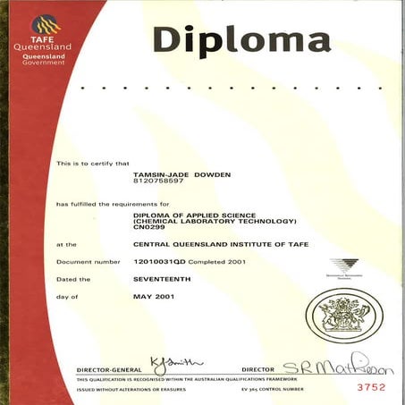 TAMSIN DOWDEN DIPLOMA OF APPLIED SCIENCE | PDF
