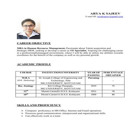 arya resume | PDF | Human Resources | Business