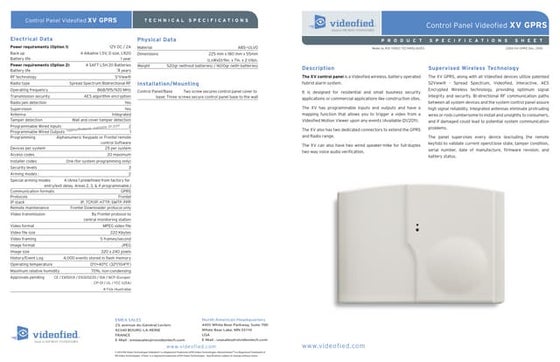 00 control panel videofied xl gprs specification sheet | PDF