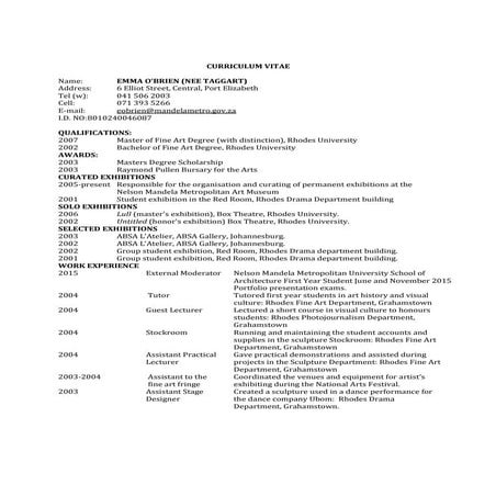 Curriculum Vitae updated 16 November 2015 | PDF