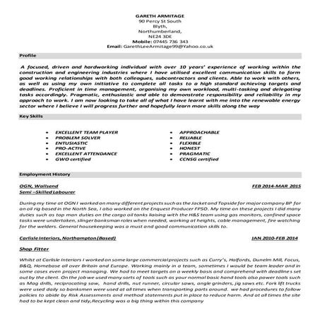 Gareth Armitage CV revamped | DOCX | Remote Working | Careers