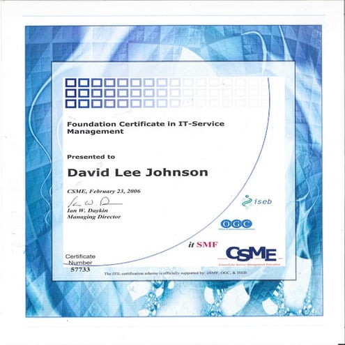 David Johnson ITIL Certificate | PDF