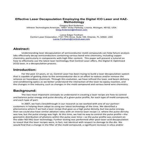 Effective Laser Decapsulation Employing the Digital ICO Laser and HAZ ...