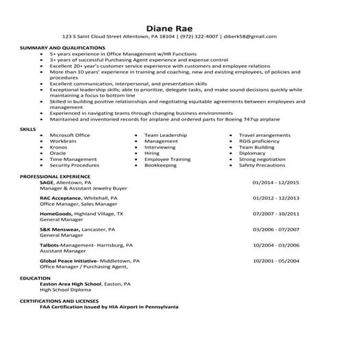 Diane Rae's Resume | PDF