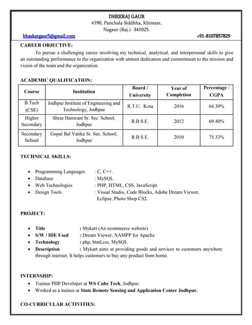 Dheeraj Gaur Resume | PDF Dheeraj Gaur Resume | PDF