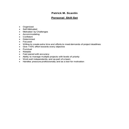 Personal Skill Set | PDF