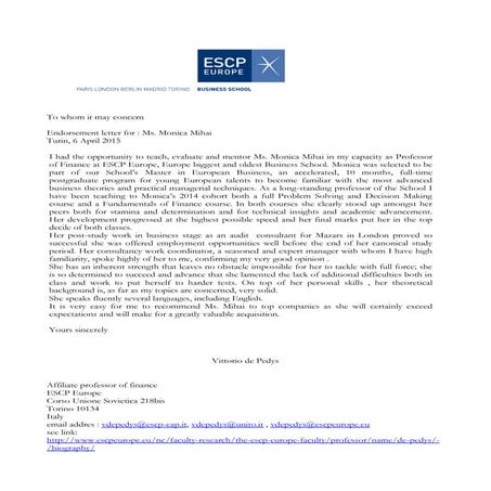 recommendation letter monica mihai 2015 vdp | PDF
