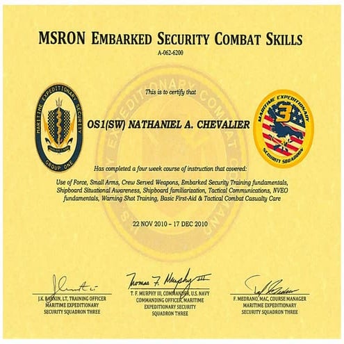EMBARKED SECURITY COMBAT SKILLS CERTIFICATE OF COMPLETION | PPT