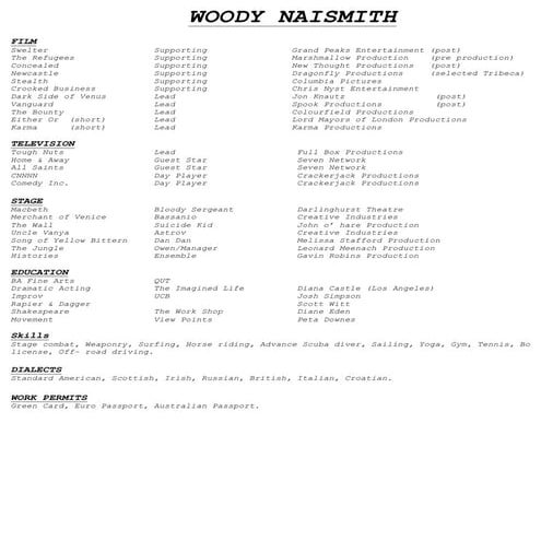 WOODY NAISMITH ACTING | PDF