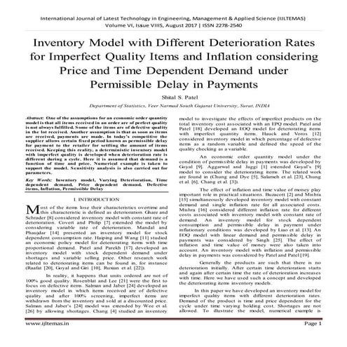 Inventory Model With Different Deterioration Rates For Imperfect Quality Items And Inflation