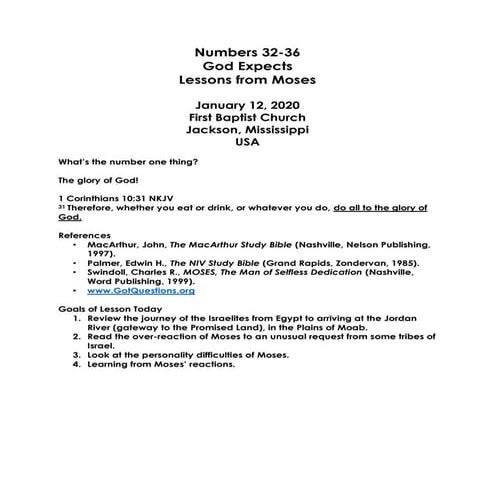 01-12-20, Numbers 32-36, Lessons From Moses | PDF