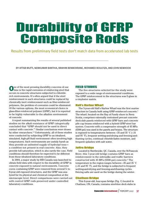 Properties of gfrp rebar | PPTX