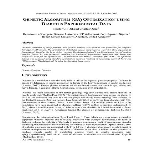 Genetic Algorithm Ga Optimization Using Diabetes Experimental Data Pdf