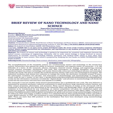 BRIEF REVIEW OF NANO TECHNOLOGY AND NANO SCIENCE | PDF | Physics | Science
