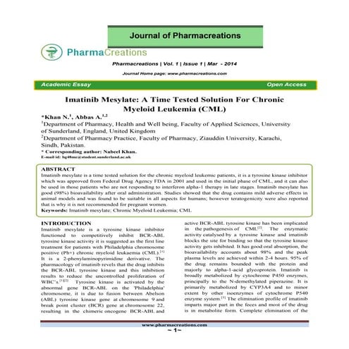 Imatinib Mesylate: A Time Tested Solution For Chronic Myeloid Leukemia ...