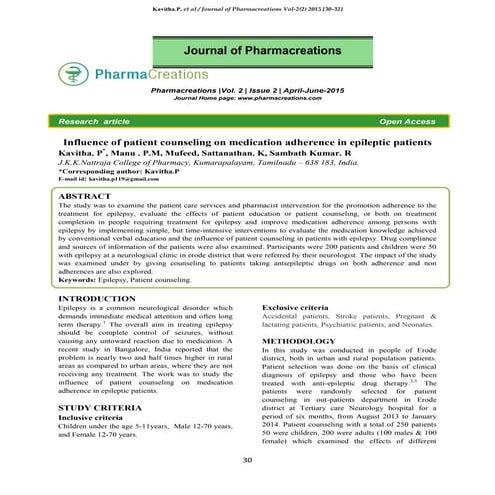 Influence of patient counseling on medication adherence in epileptic ...