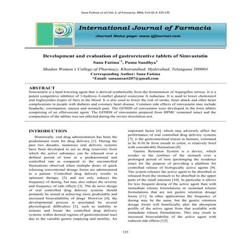 Development And Evaluation Of Gastroretentive Tablets Of Simvastatin Pdf
