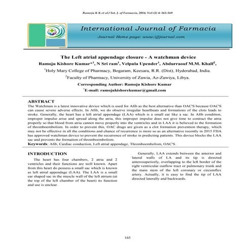 The Left atrial appendage closure - A watchman device | PDF