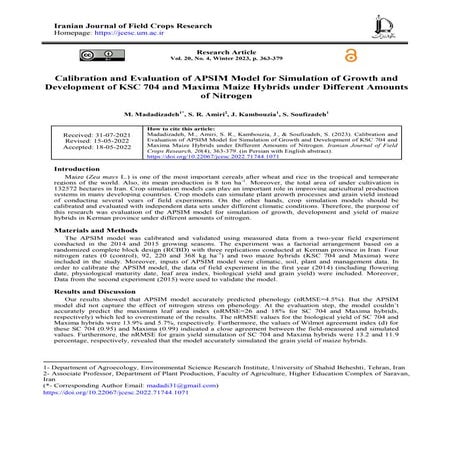 Calibration and Evaluation of APSIM Model for Simulation of Growth and ...
