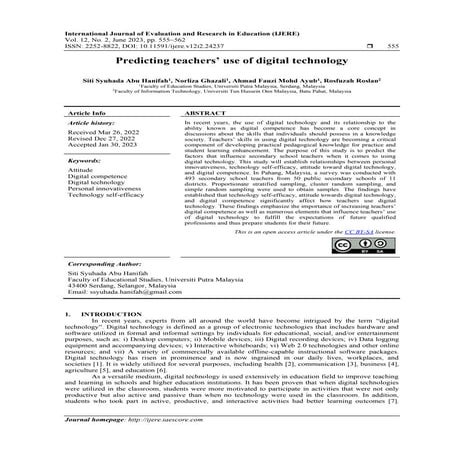 Predicting teachers’ use of digital technology | PDF