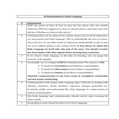 01 interpretation of body language | PDF