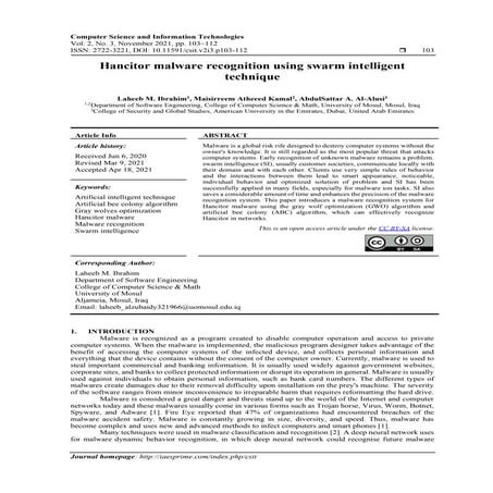 Hancitor malware recognition using swarm intelligent technique | PDF
