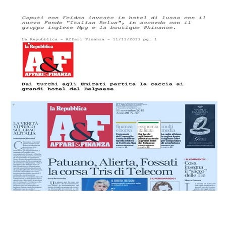 Massimo Caputi - Con Feidos Caputi investe in hotel di lusso con il ...