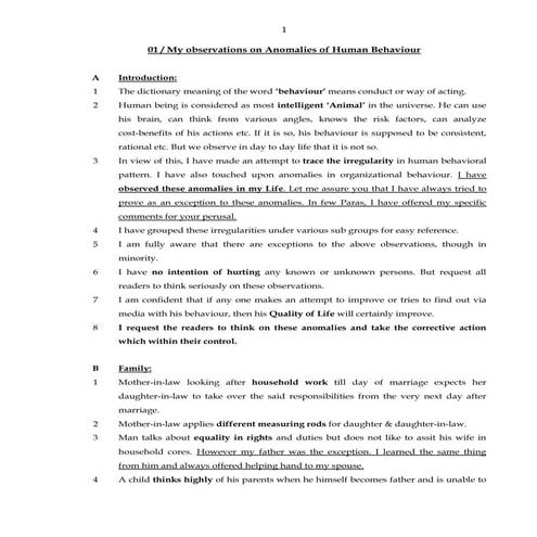 01 my observations on anomalies of human behaviour | PDF