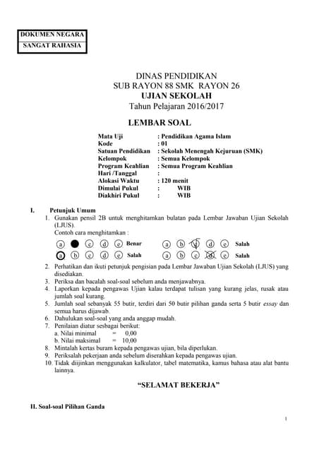 Soal uas pai kelas 2 sd semester 2 dan kunci jawabaan(1) | PDF