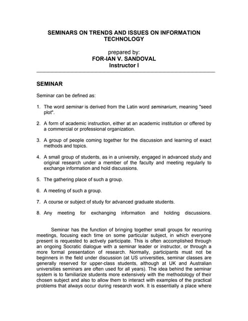 How to conduct seminars | PPTX | Homework and Study | Education