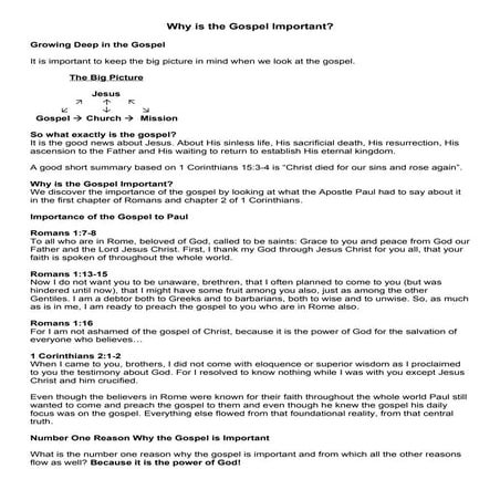 01. Why is the Gospel Important Notes | DOC