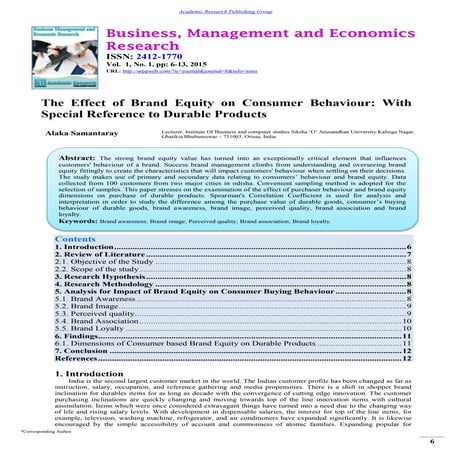 The Effect of Brand Equity on Consumer Behaviour: With Special ...