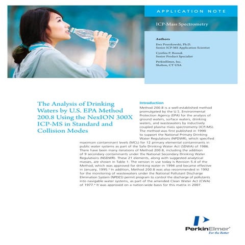 Application Note: The Analysis of Drinking Waters by U.S. EPA Method ...