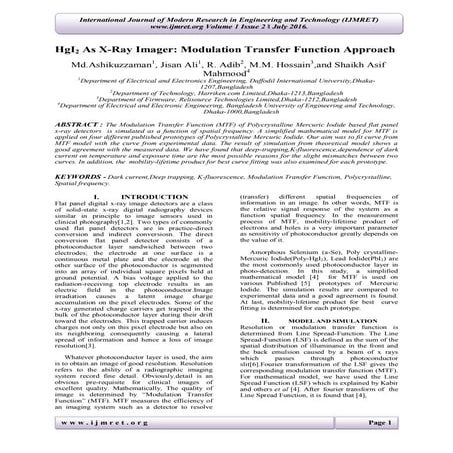 HgI2 As X-Ray Imager: Modulation Transfer Function Approach | PDF