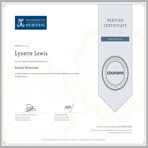 Animal Behaviour Certificate | PDF