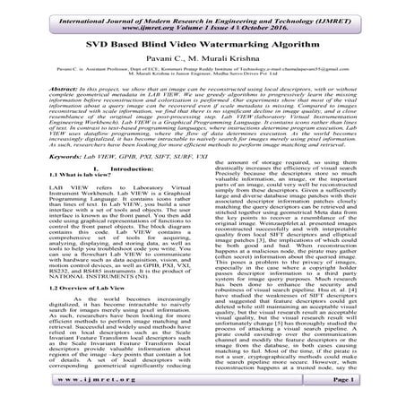 Svd Based Blind Video Watermarking Algorithm Pdf 