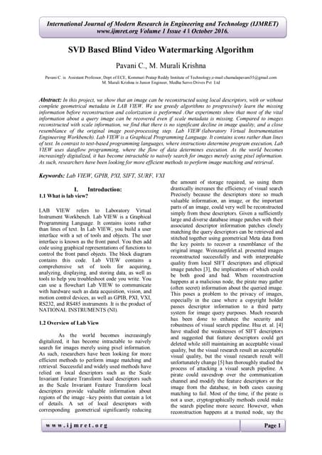 Svd Based Blind Video Watermarking Algorithm Pdf