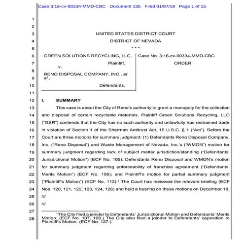 Federal Judge Rules Against Small Haulers in Waste Management Dispute | PDF