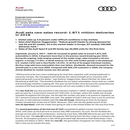 Audi 2016 Global Sales Report | PDF