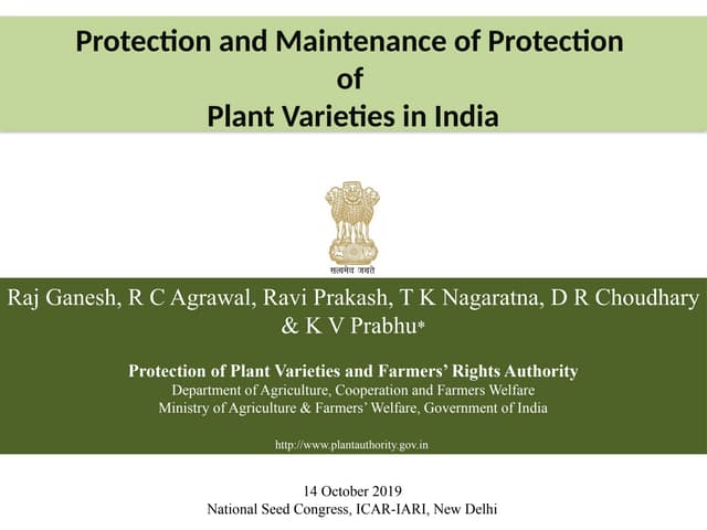 Protection of plant varieties and farmers' rights act | PPTX