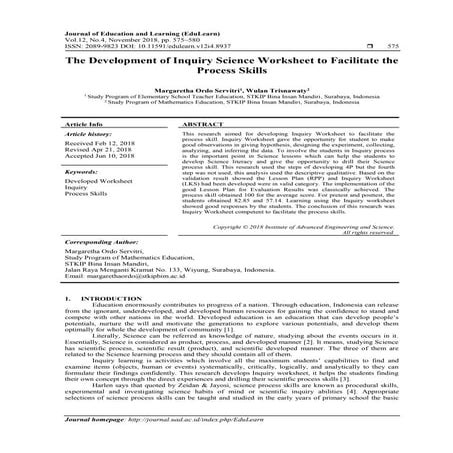 The Development of Inquiry Science Worksheet to Facilitate the Process ...
