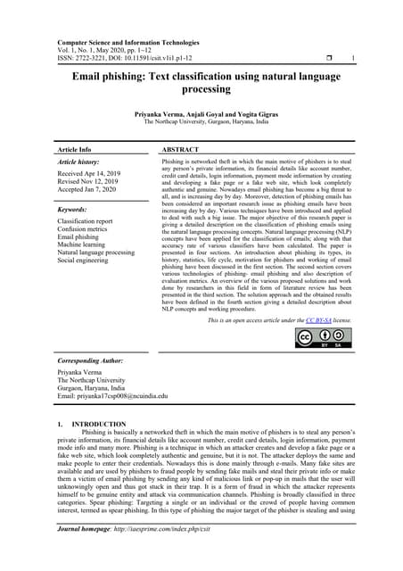 Email Phishing Text Classification Using Natural Language Processing Pdf