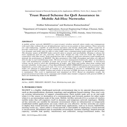 Trust Based Scheme For Qos Assurance In Mobile Ad Hoc Networks Pdf